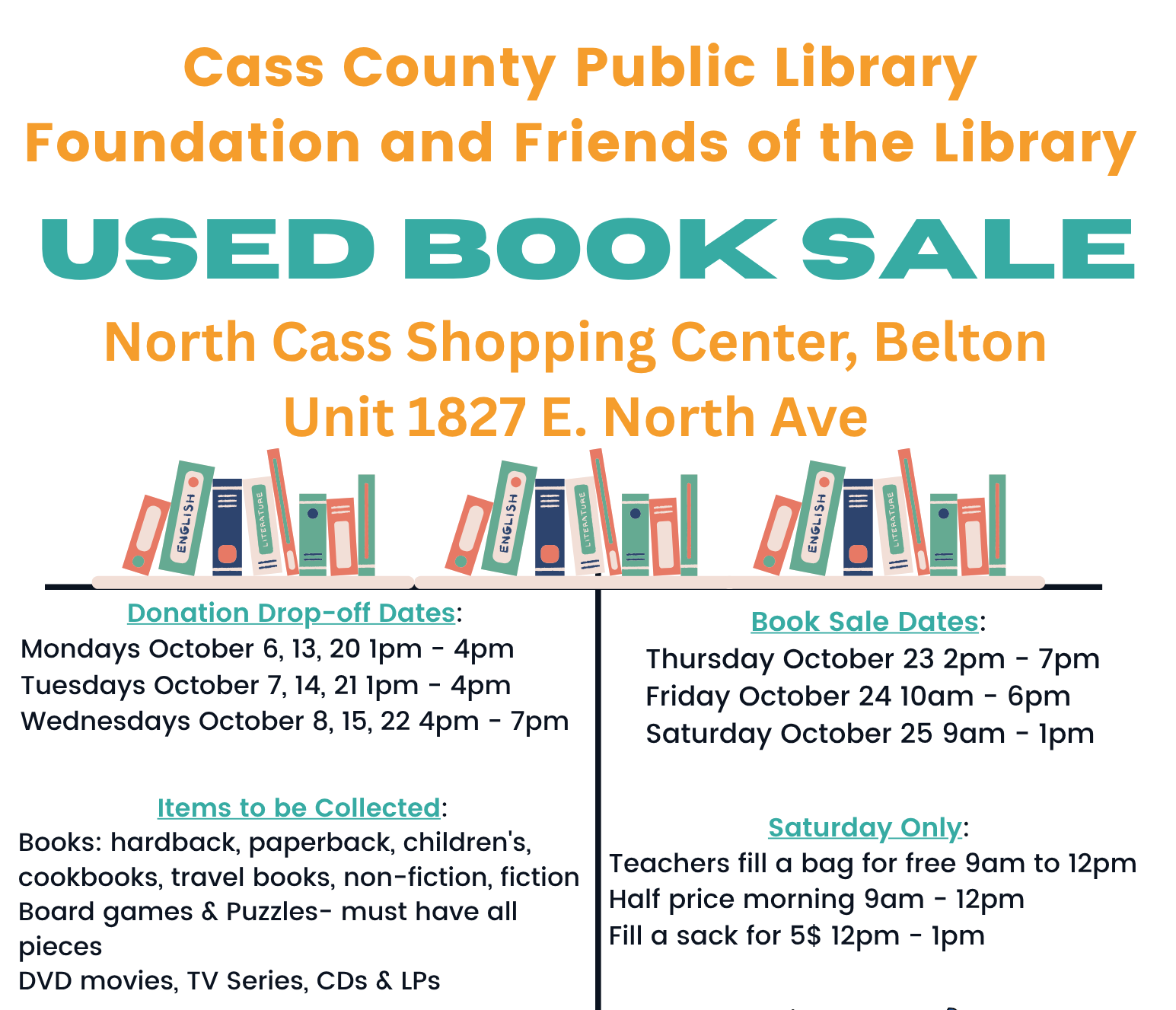 Library Book Sale Flyer 2025 updated – Cass County Public Library